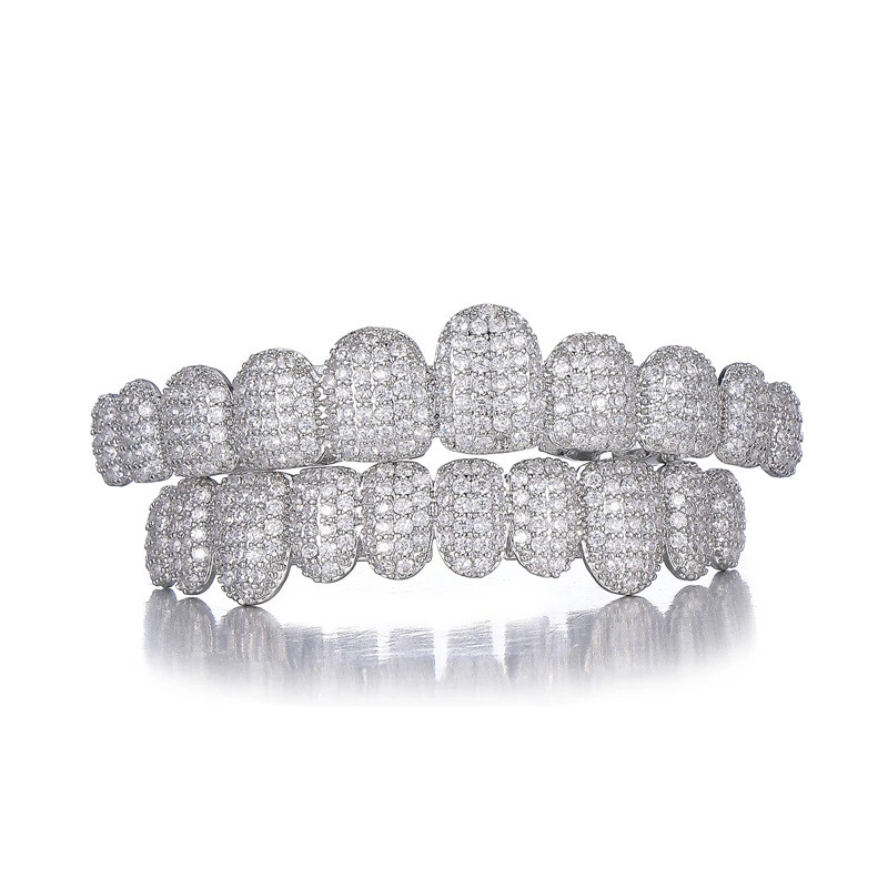 Real 14K Gold Plated Hip Hop Grills Top Bottom Set 5A+ ICED CZ Out ...