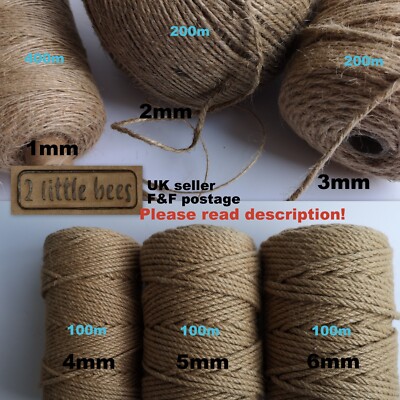 Natural Brown Jute Twine Rope 1-6mm Rustic String Burlap Cat Scratching ...