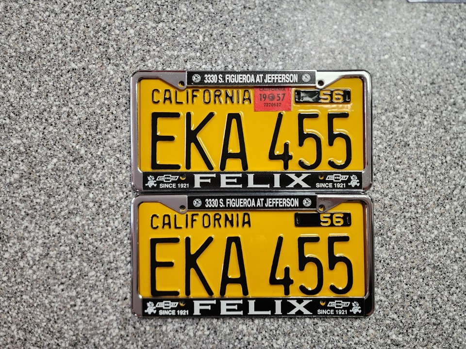 1956 California License Plates, 1957 Validation Sticker, Pro-Restored ...