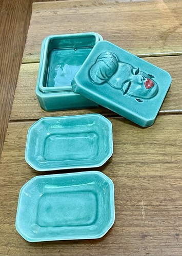Rare Dorothy Kindell Pottery Covered Trinket Box Face Red Lips with 2 ...
