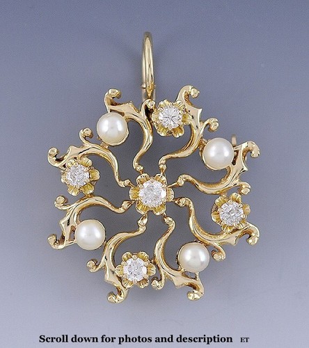 Magnificent Vintage American 14k Gold Pin/Pendant w Pearls Diamonds | eBay