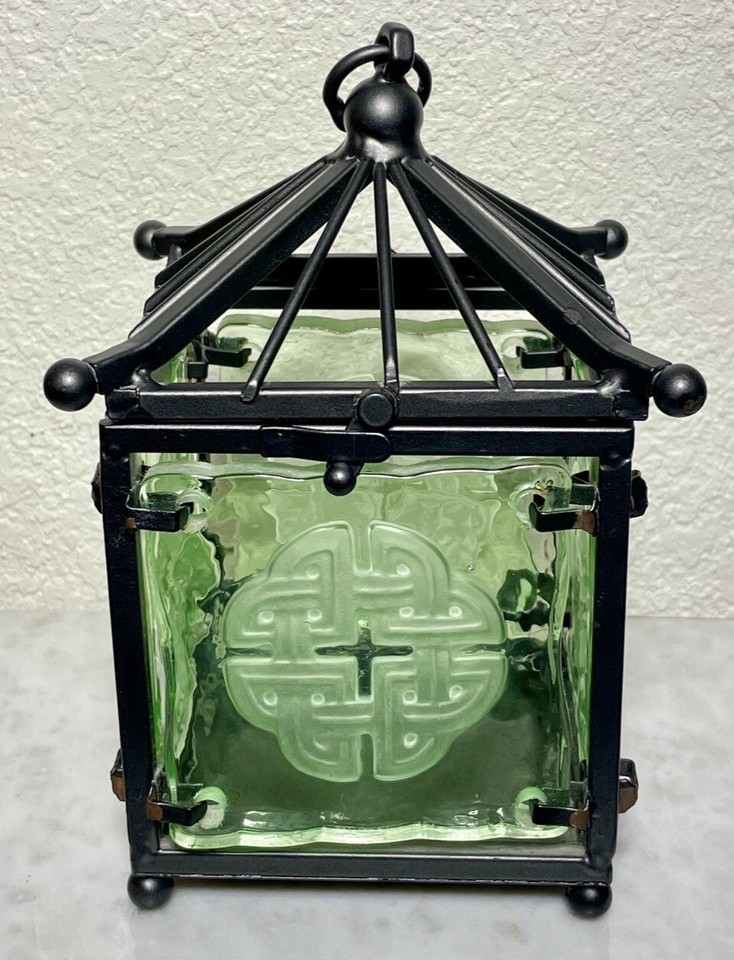 Vintage Glowing Glass Scottish Celtic Shield Knots Black Wrought Iron ...