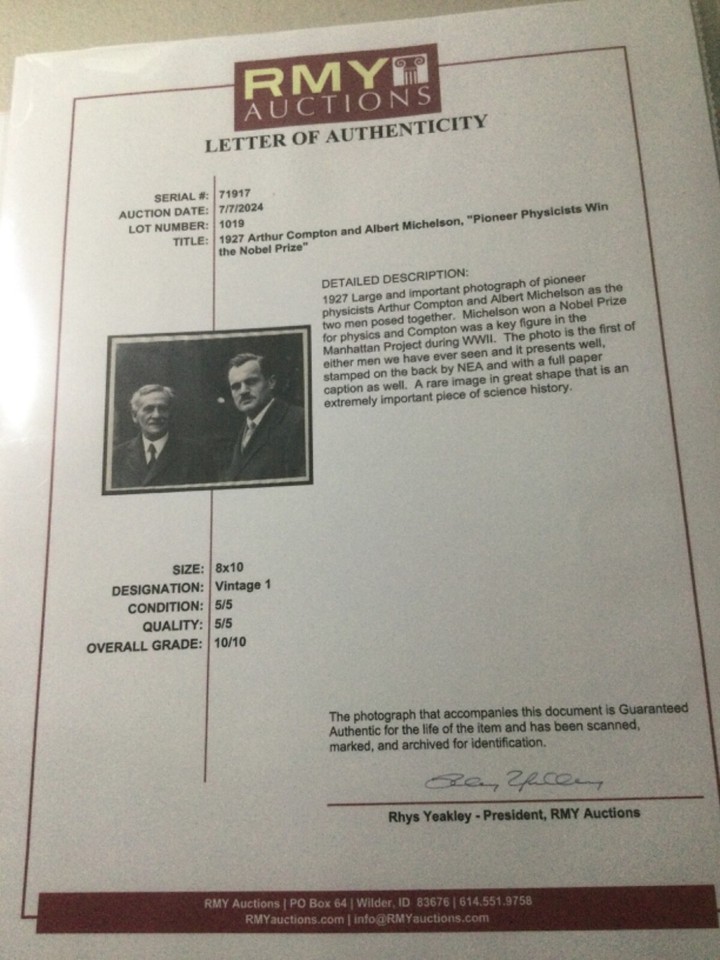 1927 Arthur Compton & Albert Michelson, "Physicists Win the Nobel Prize ...