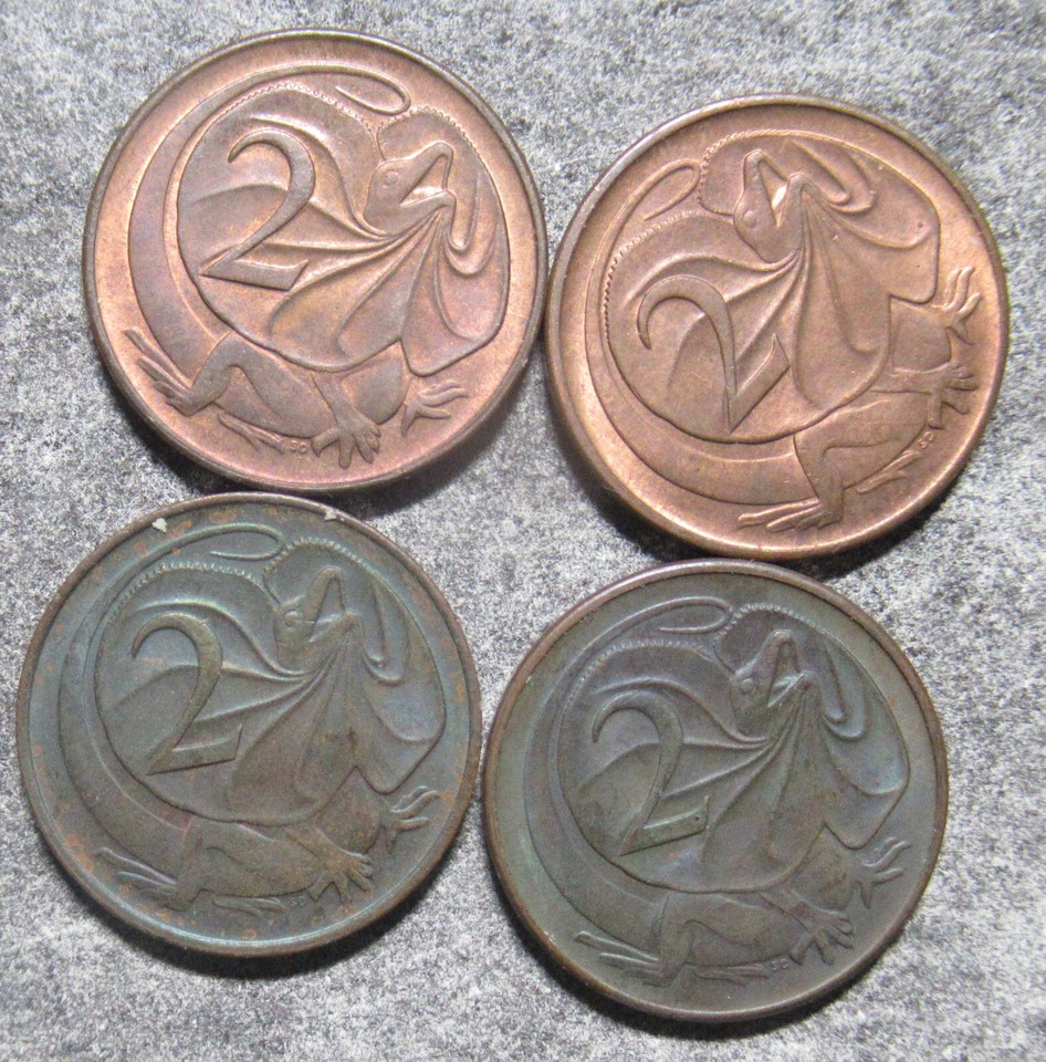 Australia 1966 Frilled Lizard 2 Cent Coins Bulk Lot Different Mints ...