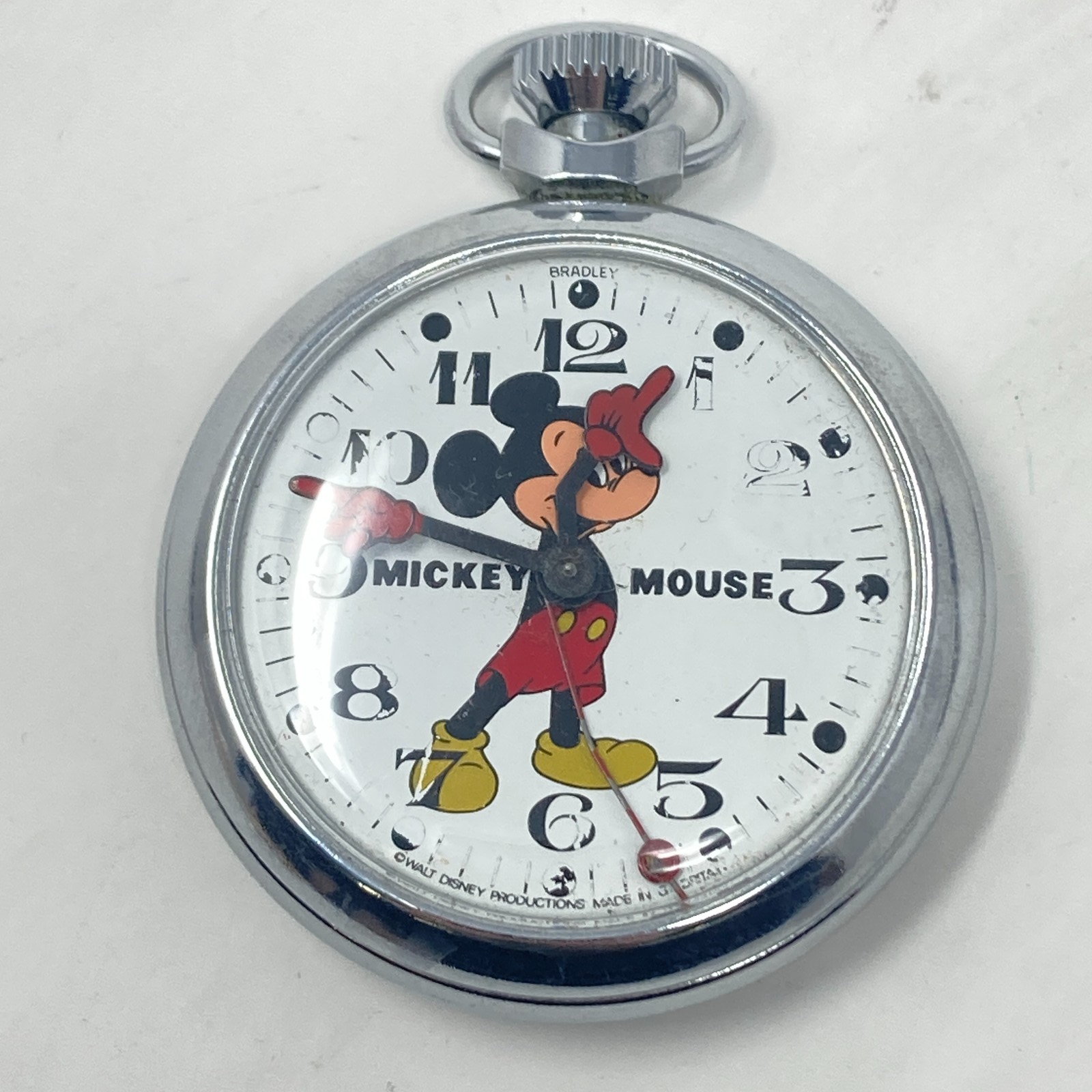 Vtg Disney Mickey Mouse Pocket Watch FOR PARTS REPAIR Silver Tone ...