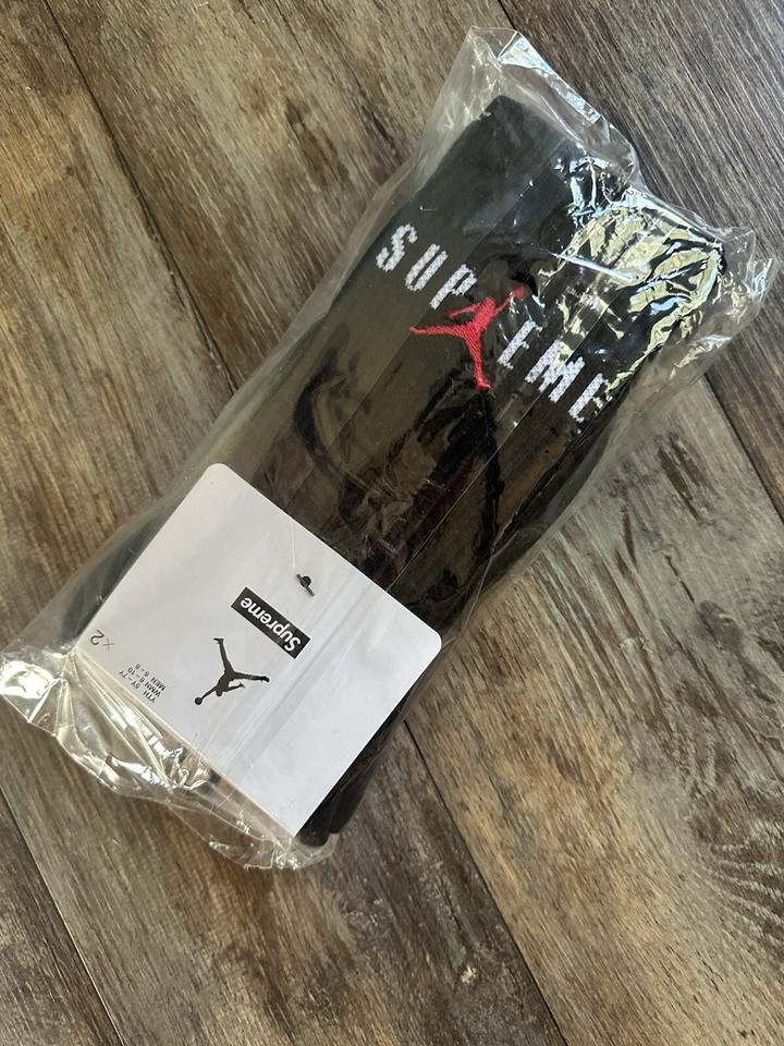 SUPREME x JORDAN CREW SOCKS (2 Pairs) Black Brand New Size M medium IN ...