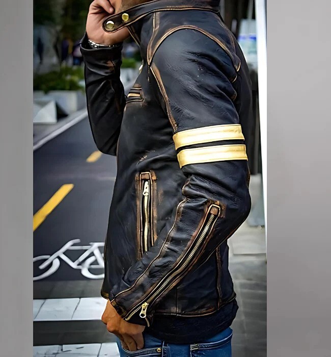 Fitted Men's Leather Coat Men's Real Leather Motorcycle Jacket - Cafe ...