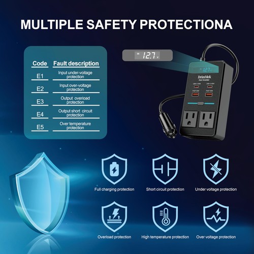 300W Car Power Inverter - Dual DC to AC Plug Adapter Outlets 65W USB-C ...