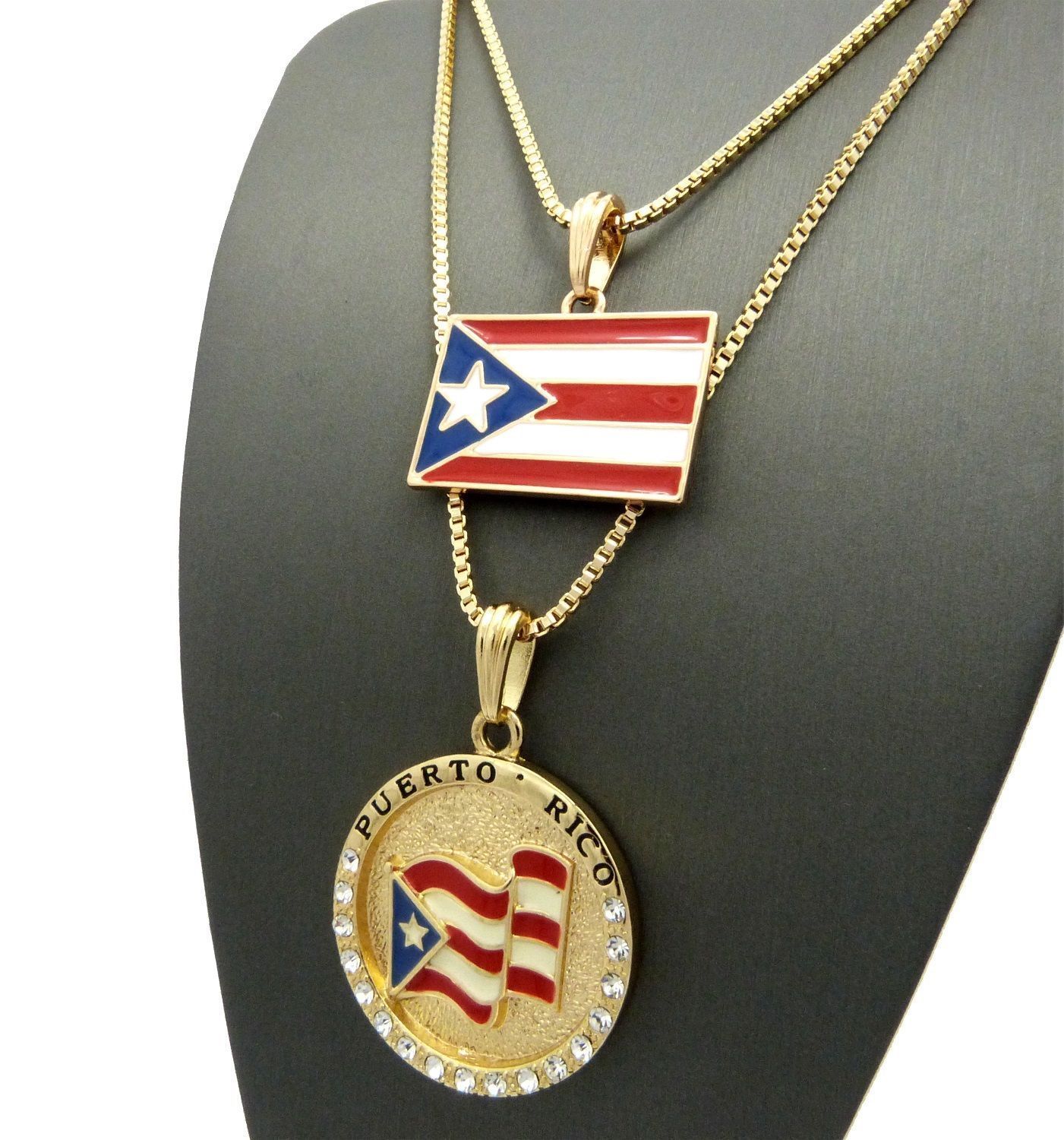 New Hip Hop Flag Puerto Rico Flag Pendant w/ 2mm 24",30" Box Chain ...