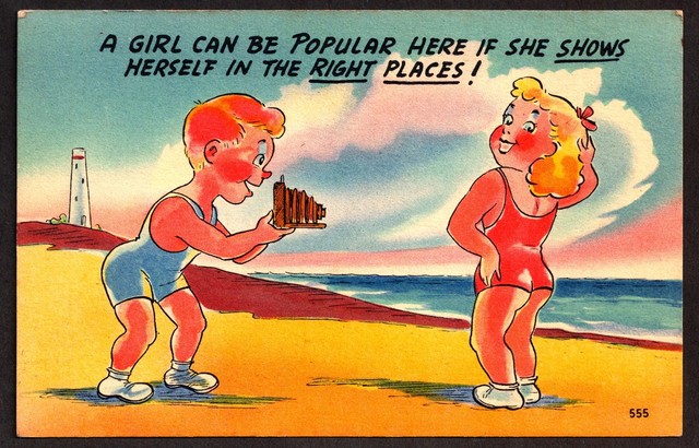 1940s 1950s Linen Postcard ~ Humor Comic Risque If She Shows