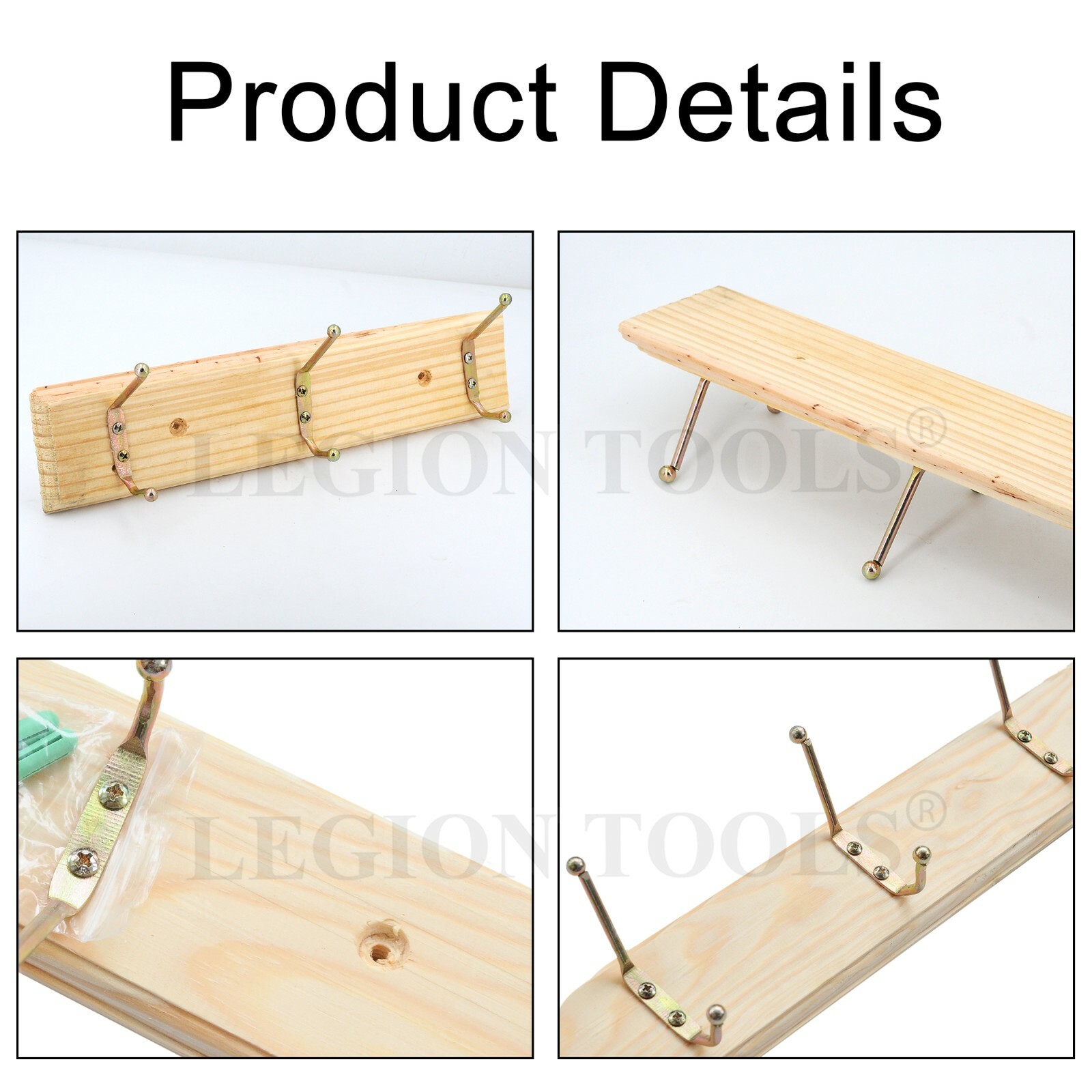 Wall Mounted Timber Hook Hanger Board Coat Rack Hat Holder Door 3/6 ...