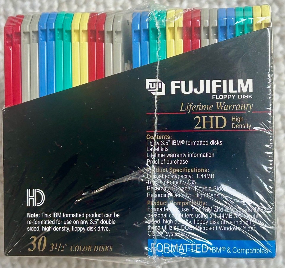 New 30 Pack FujiFilm MF2HD 3 -1/2 inch formatted floppy diskettes ...