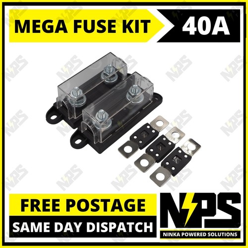 40A MEGA FUSE KIT 2x ANM Holder 3x 40 AMP Fuses Dual Battery Sound ...
