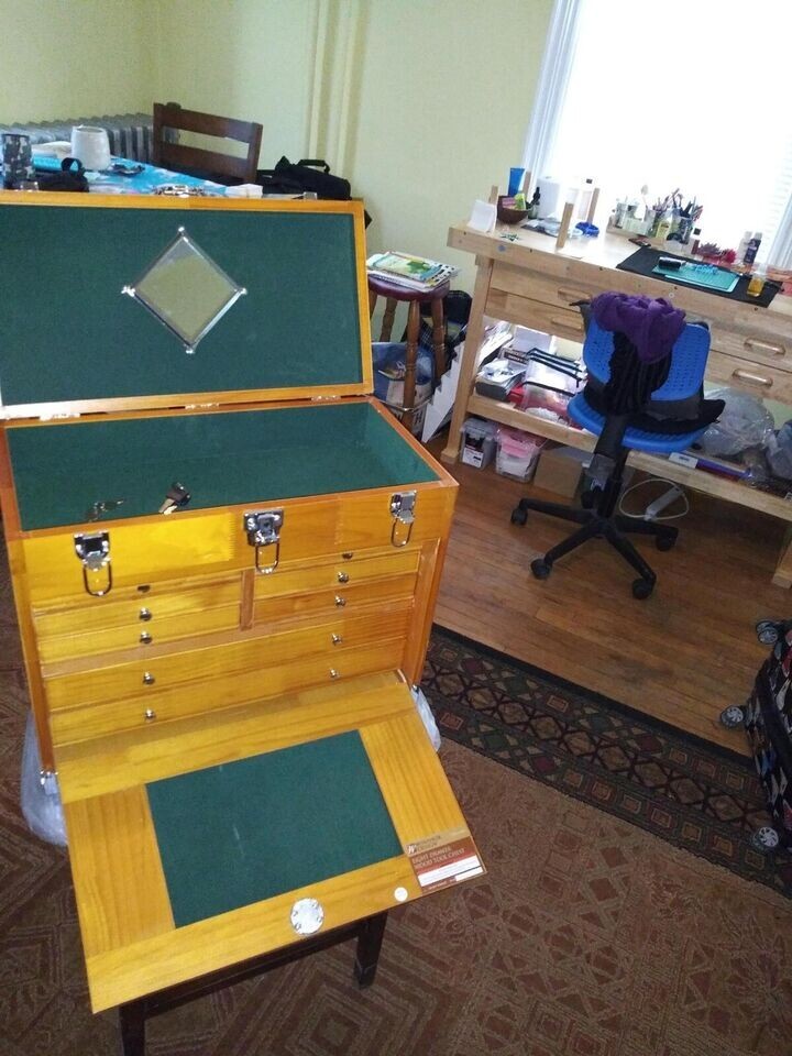 8 Drawer Machinist Wooden Tool Chest Wood Cabinet Box Workshop Storage ...