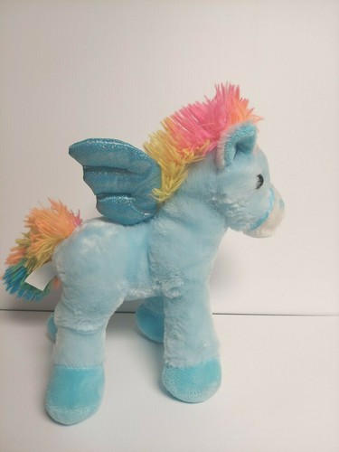 Kellytoy Blue Pony Rainbow Pegasus Fuzzy Mane Tail Sparkle Wings 10 ...