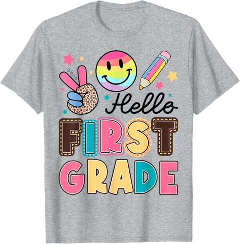 Hello First Grade Smile Face 1st Day Of School Teachers T-Shirt, Hoodie ...