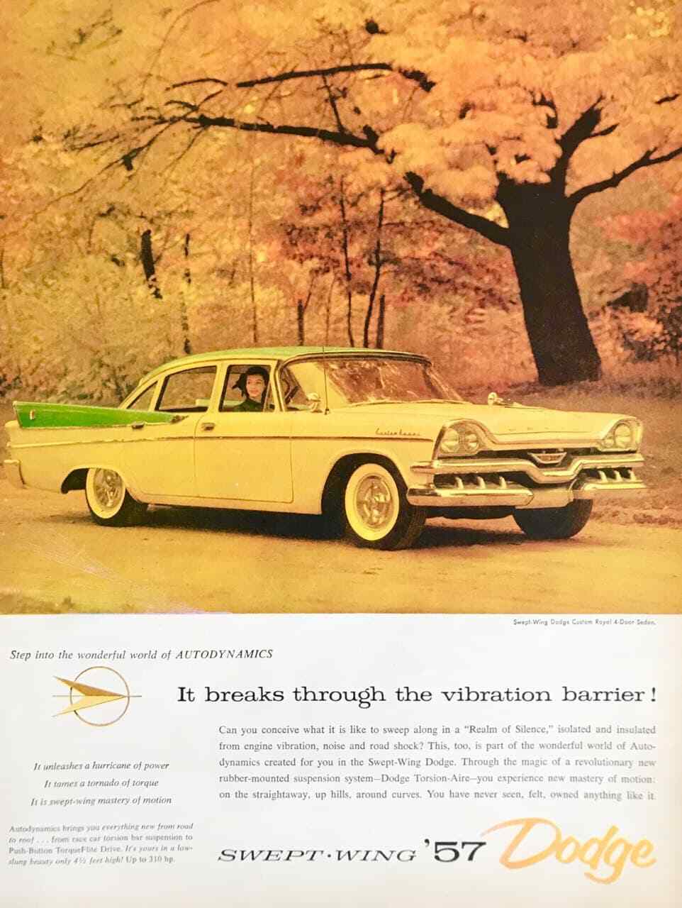 1957 Swept-Wing Dodge PRINT AD It Breaks Through the Vibration Barrier ...