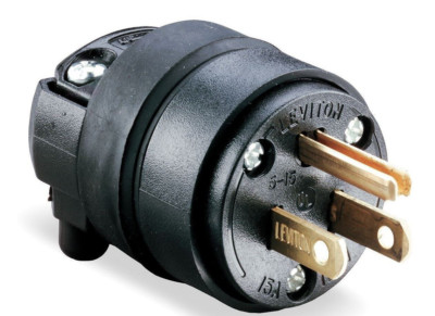 3 Prong GROUNDED PLUG rOund Black Rubber 3 wire 15a 125v Male LEVITON ...