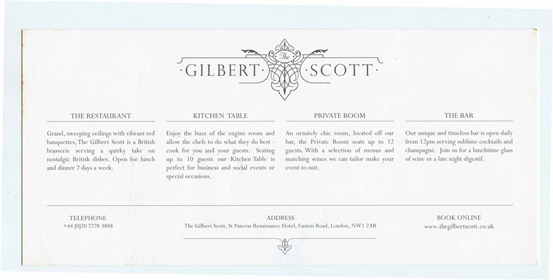 Gilbert Scott Restaurant Advertising Card St Pancras Renaissance Hotel ...