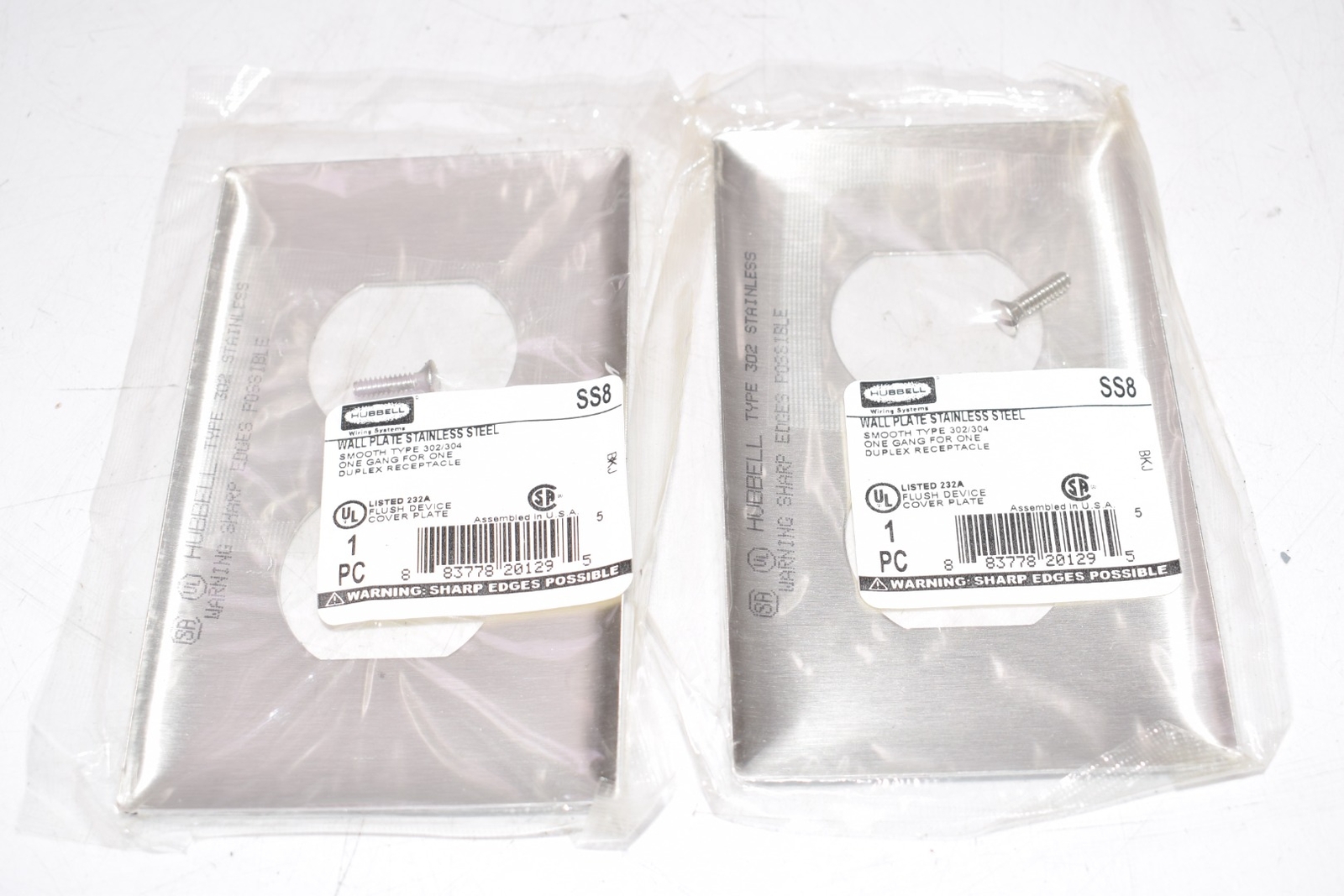 Lot of 2 NEW Hubbell Wiring 1-Gang Duplex Wall Plate 302/304 Stainless ...