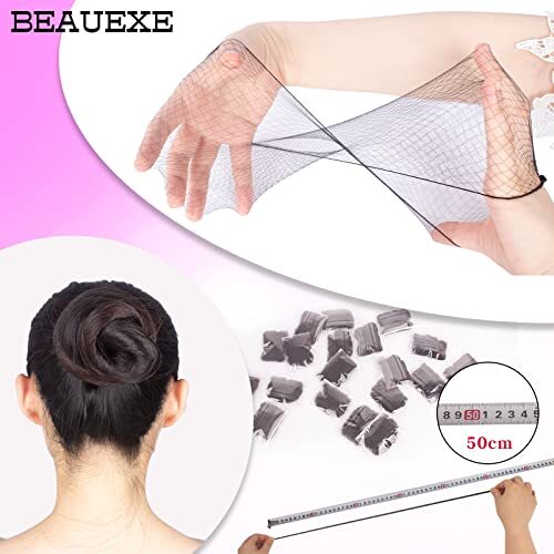 Black Hairnets 30 Pcs 22" Invisible Hair Nets Elastic Edge Mesh For ...