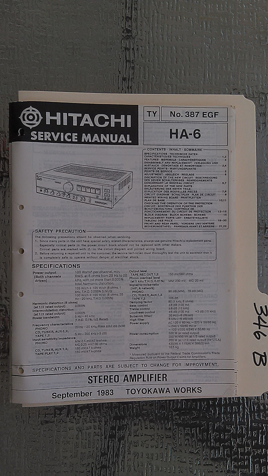 Hitachi ha-6 service manual original repair book stereo power amp ...