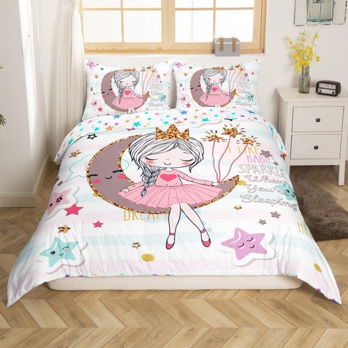 Girls Duvet Cover Set Cartoon Moon and Stars Bedding Sets Queen for ...