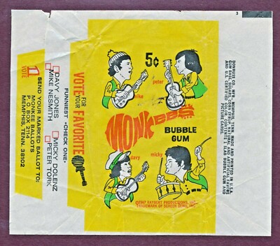 VINTAGE 1967 DONRUSS THE MONKEES CARDS WAX PACK WRAPPER ORIGINAL RARE ...