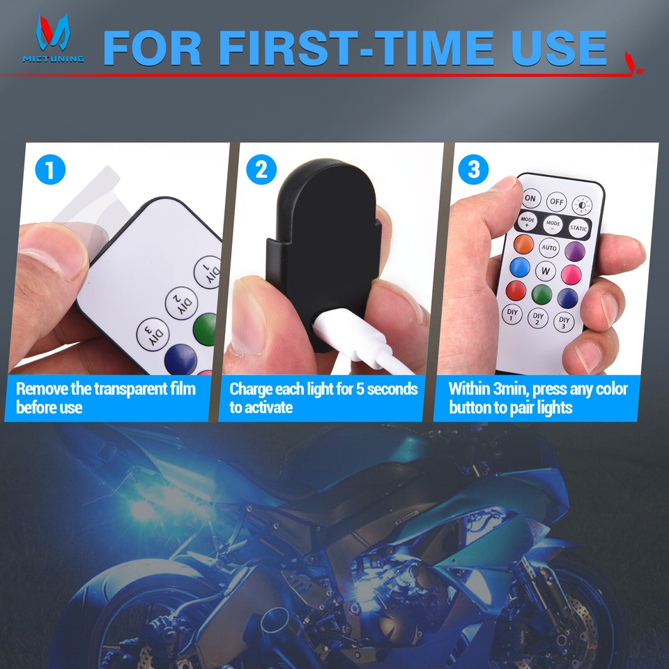 8Pcs RGB LED Strobe Light Wireless Remote Control Motorcycle Car Bike ...