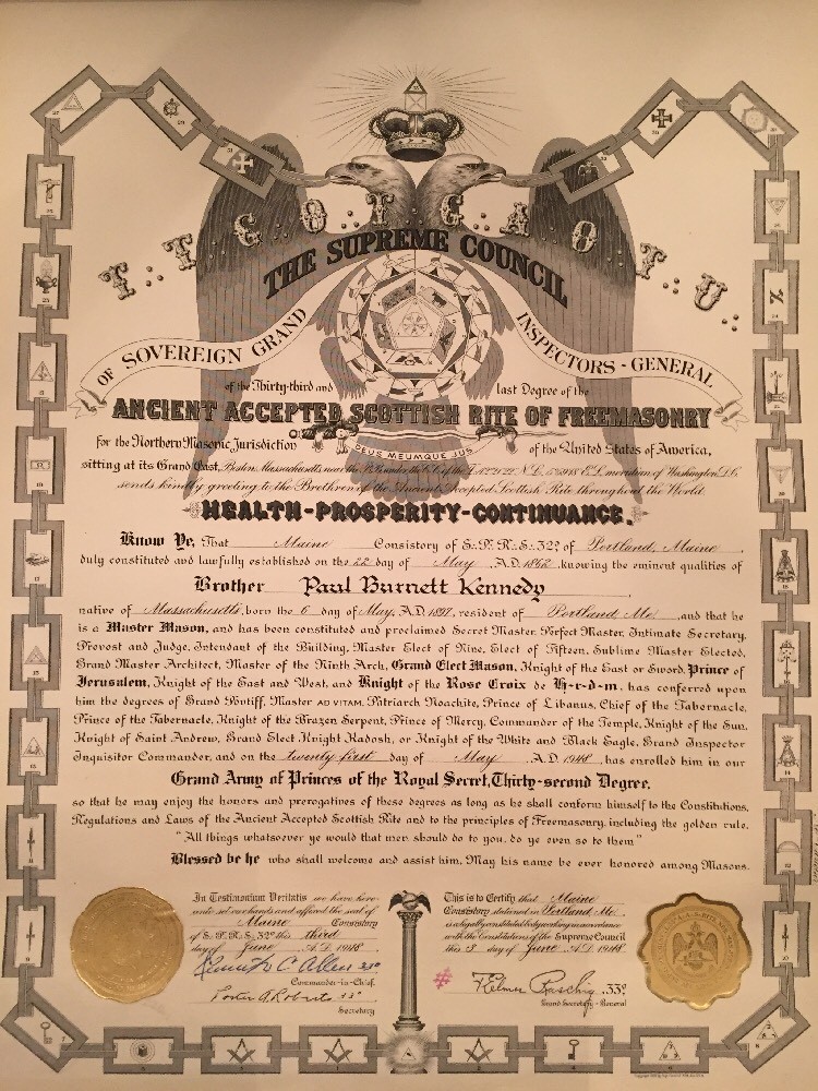 FREEMASON CERTIFICATE ANCIENT ACCEPTED SCOTTISH RITE OF FREEMASONRY ...