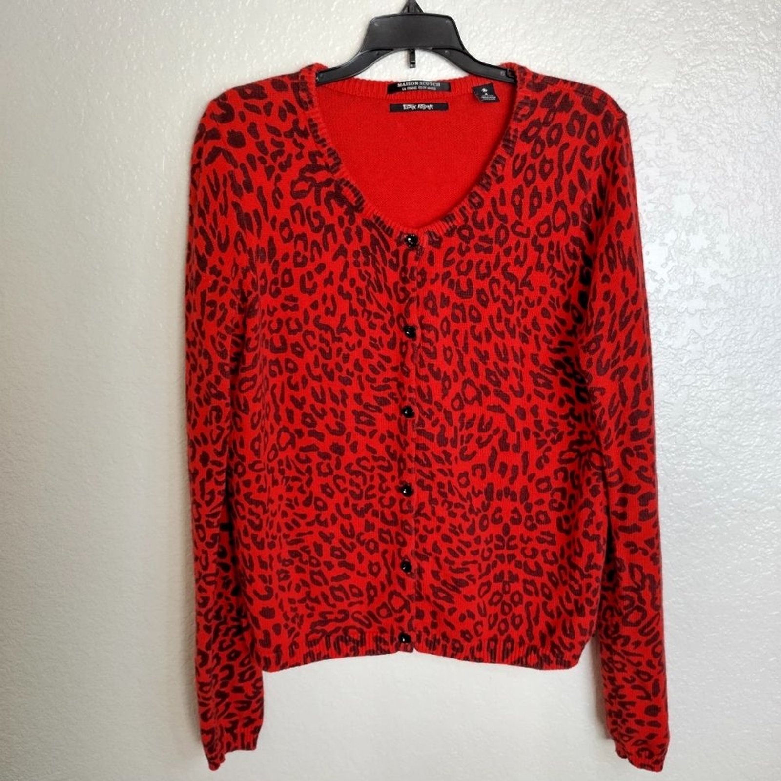 maison scotch punk radar red animal print cardigan sz 4/ US 10 | eBay
