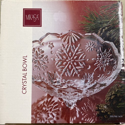 Mikasa Crystal Footed Bowl 6" Snowflakes Candy Dish Christmas Holiday ...