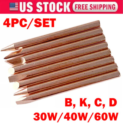 4Pc 30/40/60W Iron Tips Soldering Iron Tip Lead-free Pure Copper Solder ...