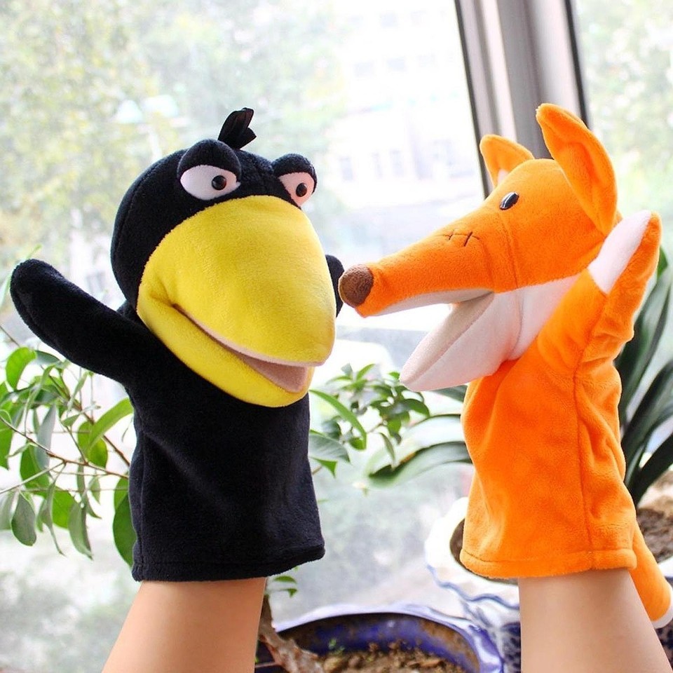 2x Animal Hand Puppets Animal Plush Toys with Movable Open Mouths Hand ...