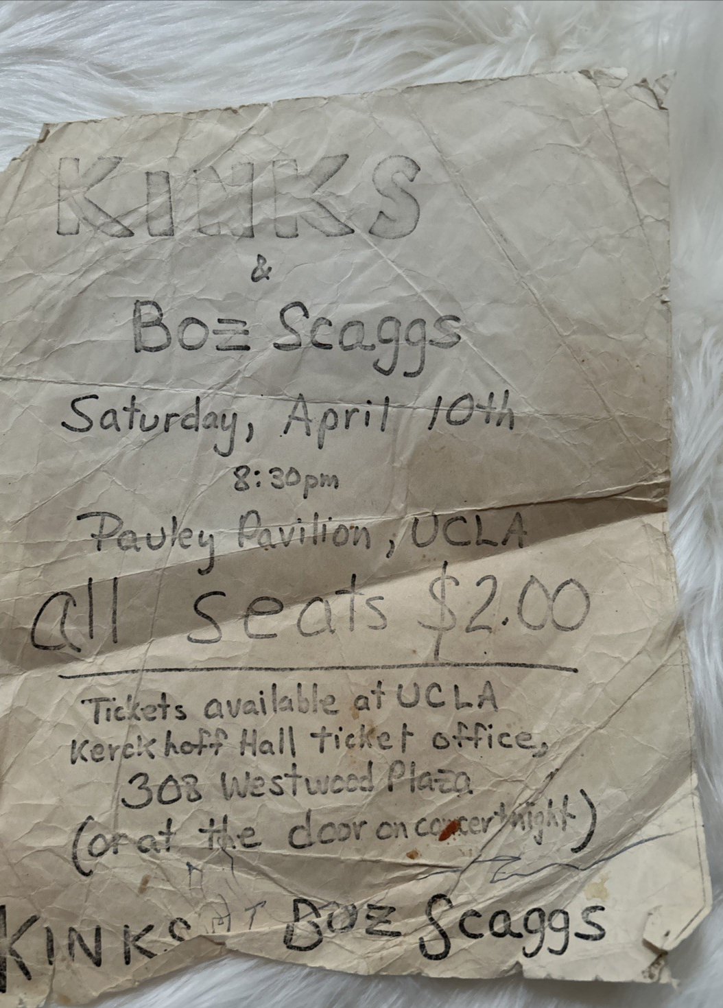The Kinks Boz Scaggs UCLA Handbill | eBay