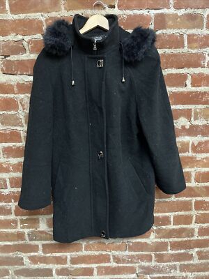 Women's FS Limited Black Wool Peacoat Hooded Fur Lined Hood Medium | eBay