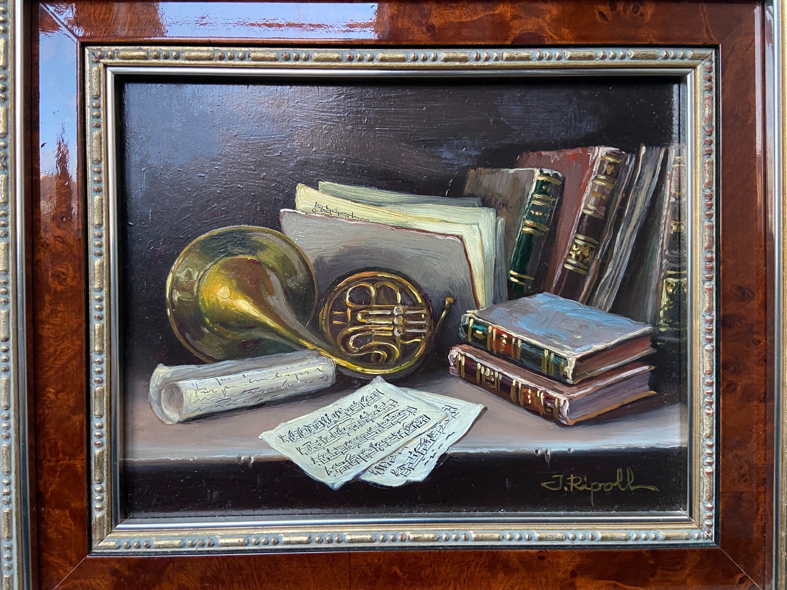 J. Ripoll Oil Paintings - Still Life of books/vase/music (set of 2) | eBay