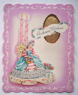 Colonial lady by candles foil accent emboss vintage birthday greeting ...