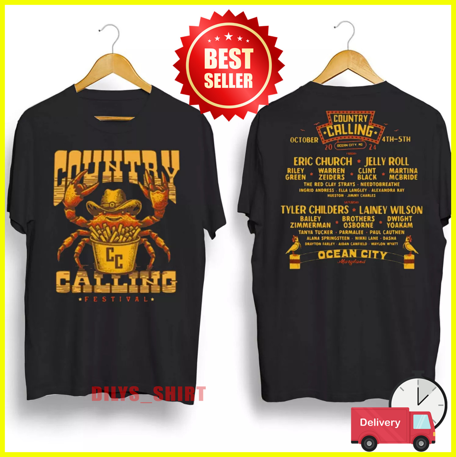 2024 Festival Country Calling Crab Lineup Black T-Shi… - Gem