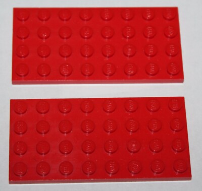2 x Lego red Plate 4x8 ref 3035/set 724 6399 735 740 4030 171 8157 570 ...