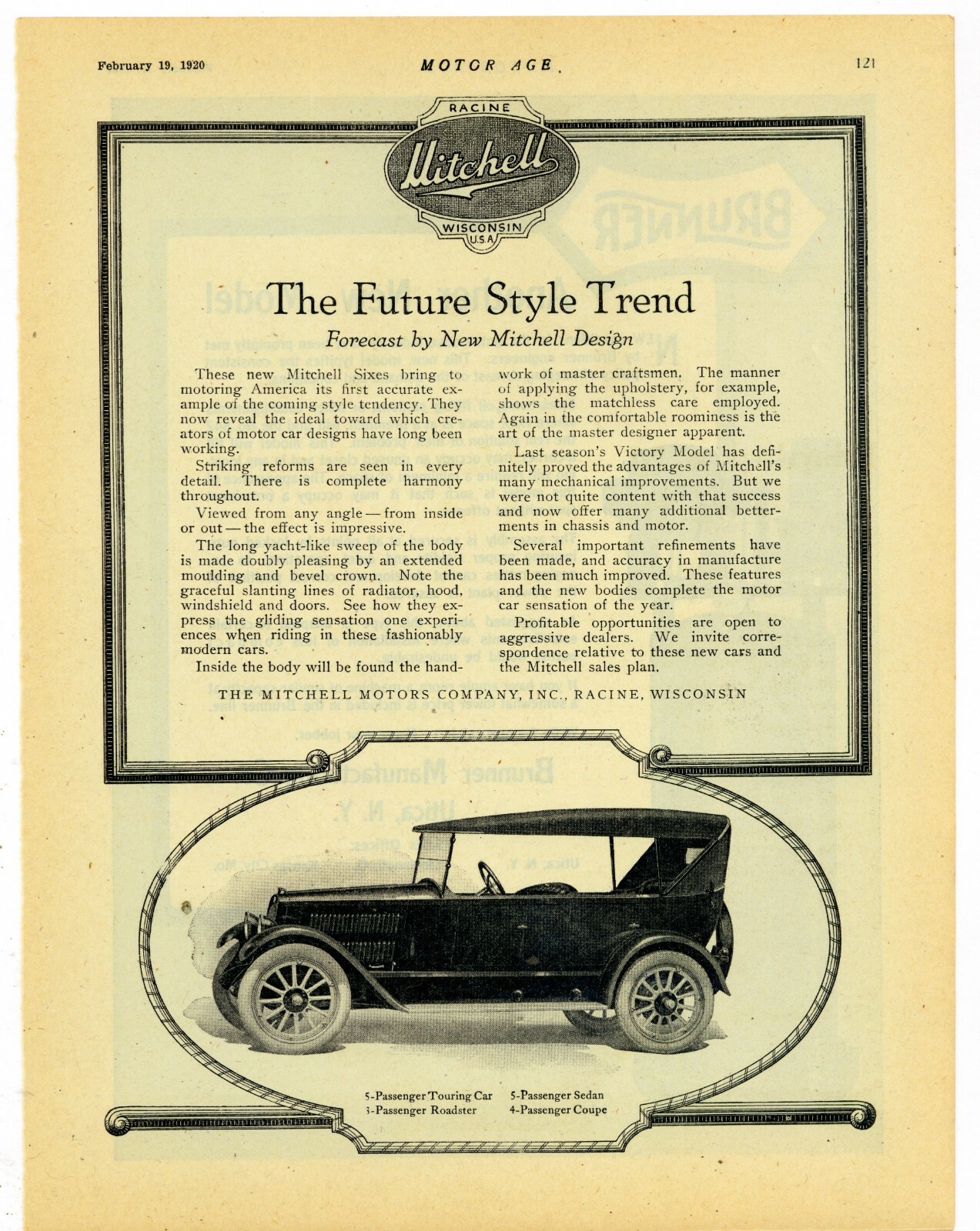 1920 Mitchell Motors Co. Ad: The Future Style Trend - Racine, Wisconsin ...