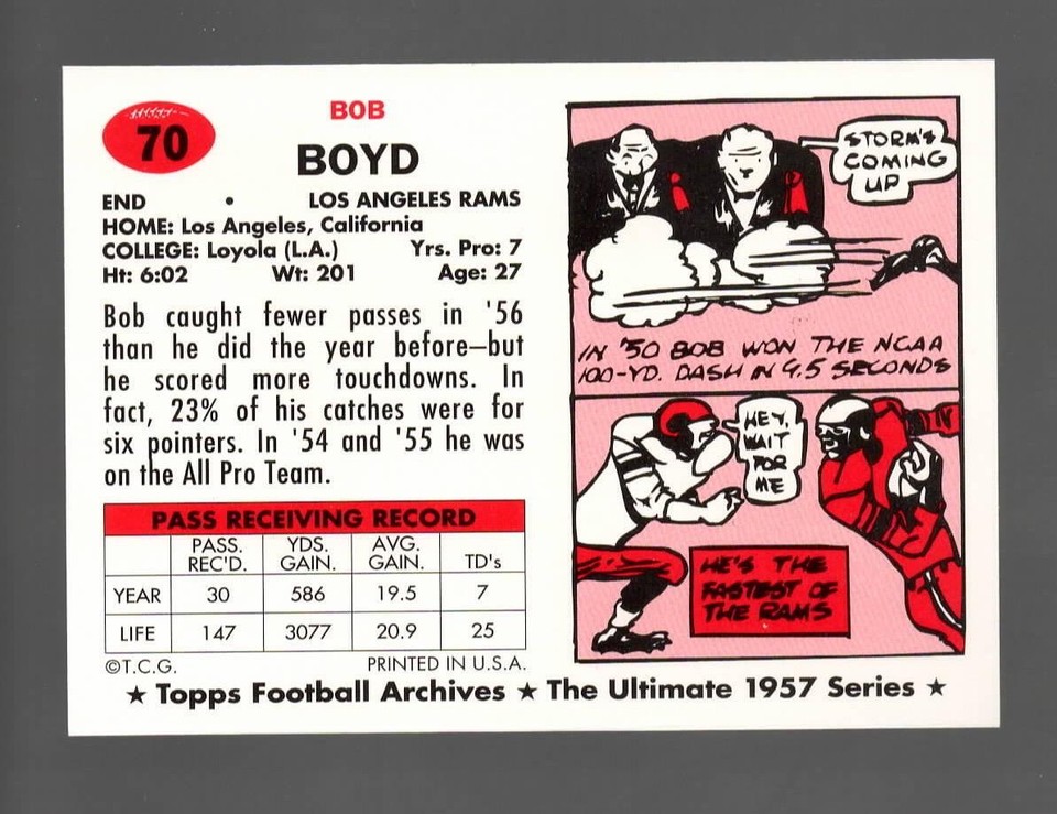 1994 Topps Archives 1957 Bob Boyd Los Angeles Rams #70 Near Mint Gold ...
