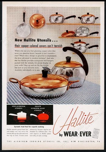 1955 Wear Ever Hallite copper cover skillet pan tea kettle photo vtg ...