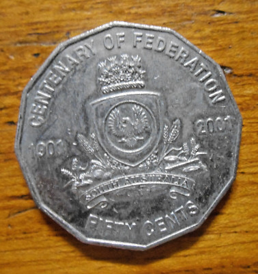 2001 50c Fifty Cent South Australia (SA) Centenary of Federation ...