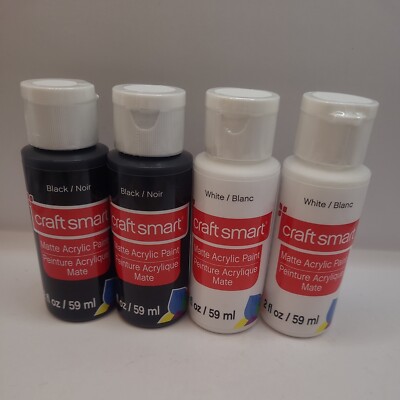 CraftSmart Acrylic Paint Matte Craft Smart 2oz - Lot of 4, Black and ...