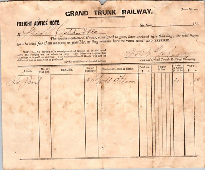 Grand Trunk Railway 1860s Freight Receipt 26 Barrels Flour Geo Hubbard ...