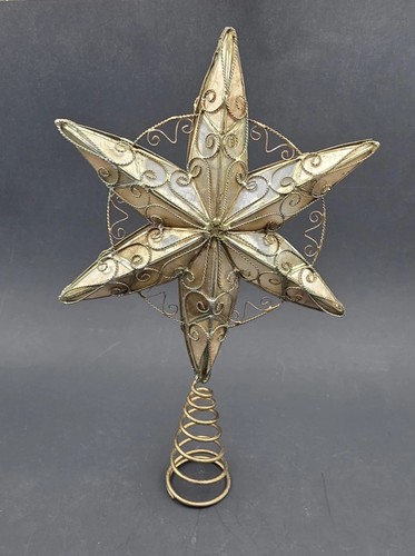 Vtg Capiz Shell 6 Point Star Christmas Tree Topper 7.5" Gold Tone ...