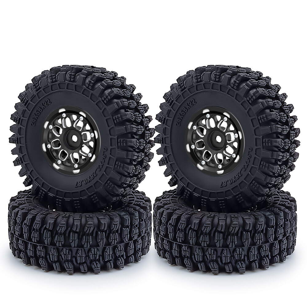 1.0" Beadlock CNC Wheel Rims + Mud Tires Set for Axial SCX24 1/18 ...