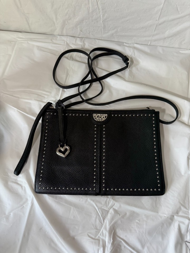 BRIGHTON Pretty Tough Rex Leather Crossbody Bag Purse Silver Studs ...