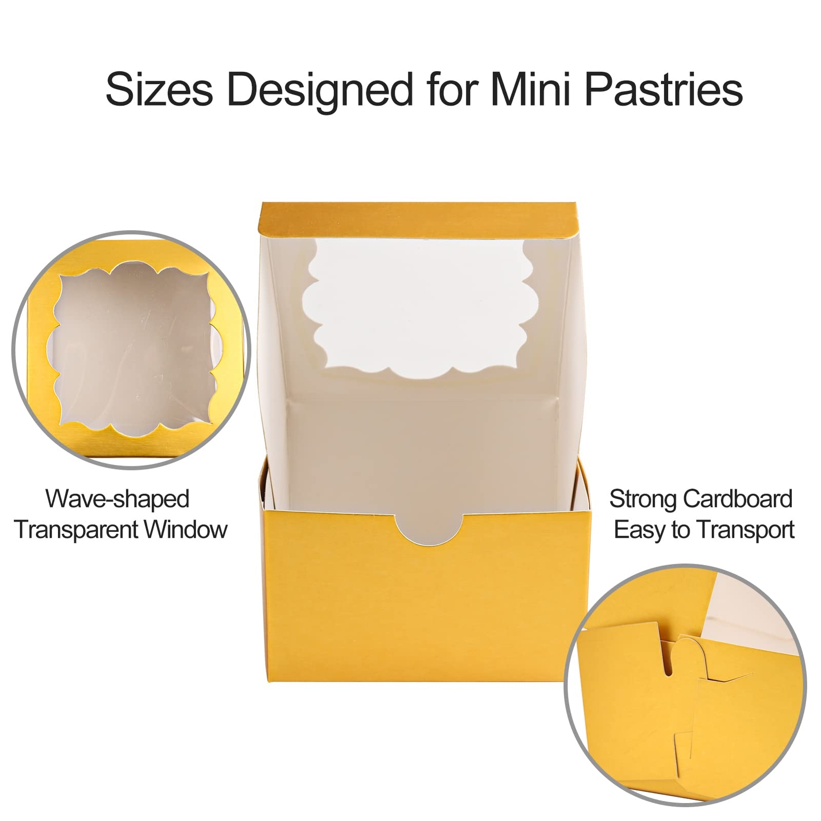 50pcs Gold Bakery Cookie Boxes with Window 4x4x2.5 Ideal for Treats and ...